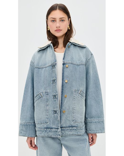 B Sides Stadium Jacket With Crochet Collar in Blue | Lyst