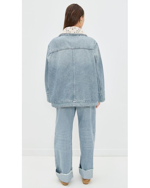 B Sides Stadium Jacket With Crochet Collar in Blue | Lyst