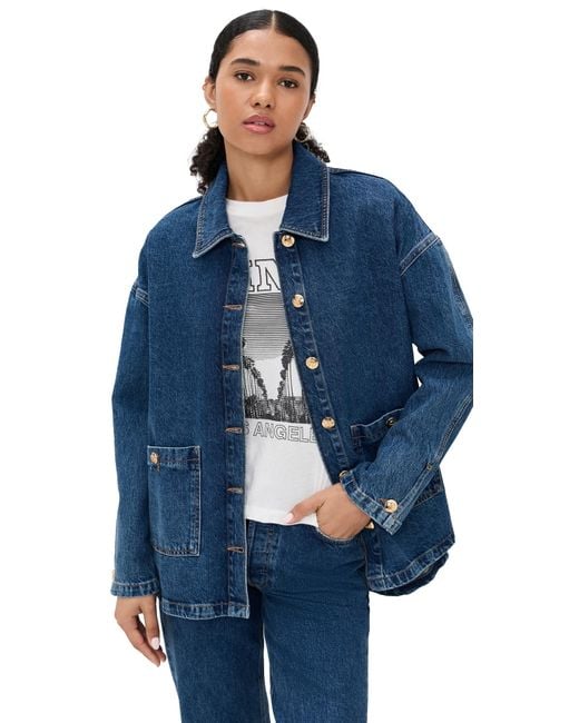 Anine Bing Luca Clean Denim Jacket in Blue | Lyst