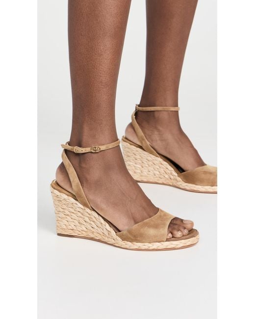 Tory Burch Raffia Wedge Sandals 80mm in Black | Lyst