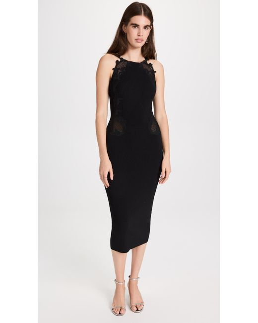 Self Portrait Synthetic Black Lace Insert Knit Midi Dress Lyst Canada