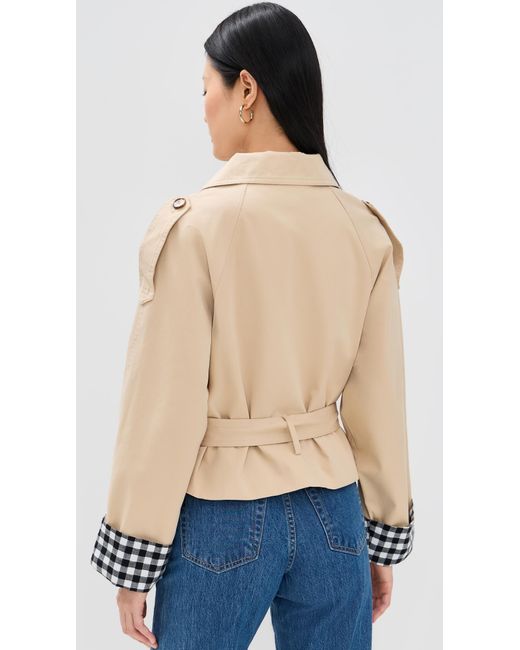 Line & Dot Alba Crop Trench Jacket With Gingham Check Cuffs in Blue | Lyst