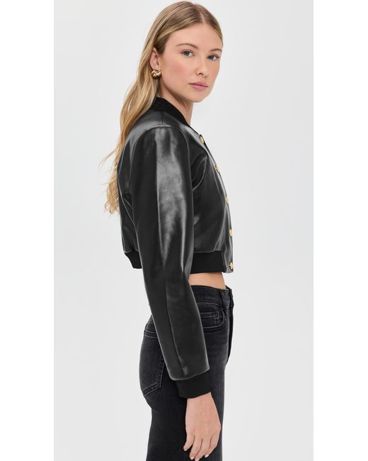 Alice + Olivia Barton Vegan Leather Bomber in Black | Lyst