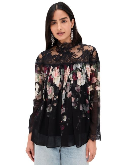 Zimmermann Hypnotic Lace Yoke Blouse in Black | Lyst