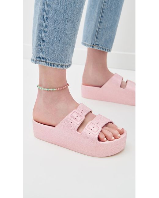 FREEDOM MOSES Metallic High Platform Slides in Pink | Lyst