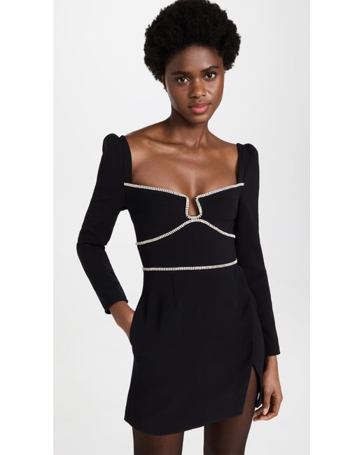 Self-Portrait Black Crepe Diamante Detail Mini Dress | Lyst Self-Portrait Black Crepe Diamante Detail Mini Dress | Lyst