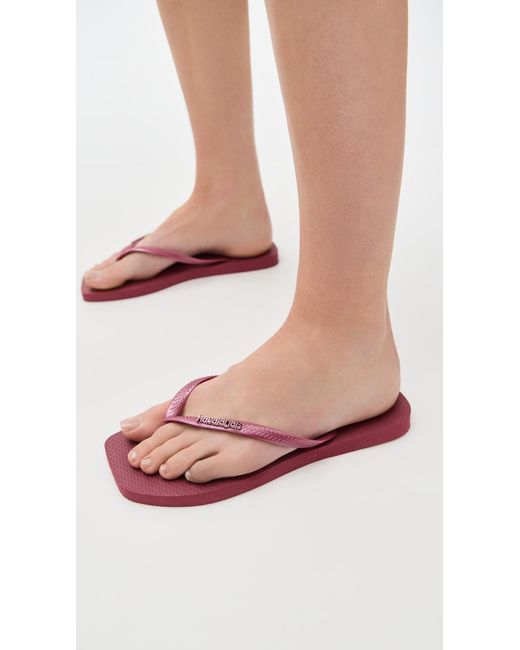 Havaianas Slim Square Logo Metallic Flip Flops in Pink | Lyst
