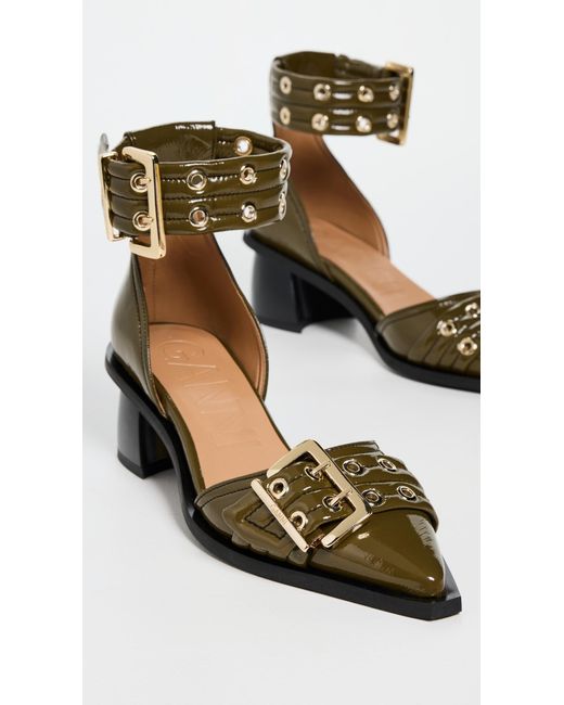 Ganni Buckle Open Cut Pumps in Black | Lyst