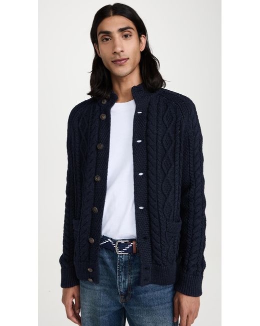 Polo Ralph Lauren Poo Raph Auren Aran Cotton Ock Neck Cardigan Navy Cobo X in Blue for Men | Lyst