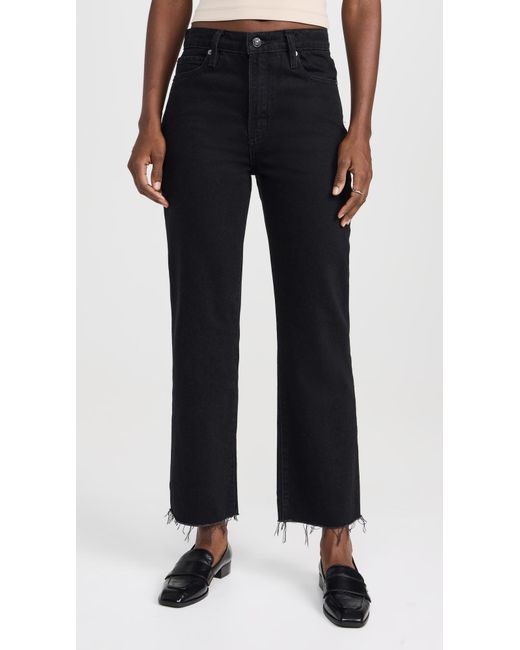 FRAME Le Jane Crop Raw Fray Jeans in Black | Lyst