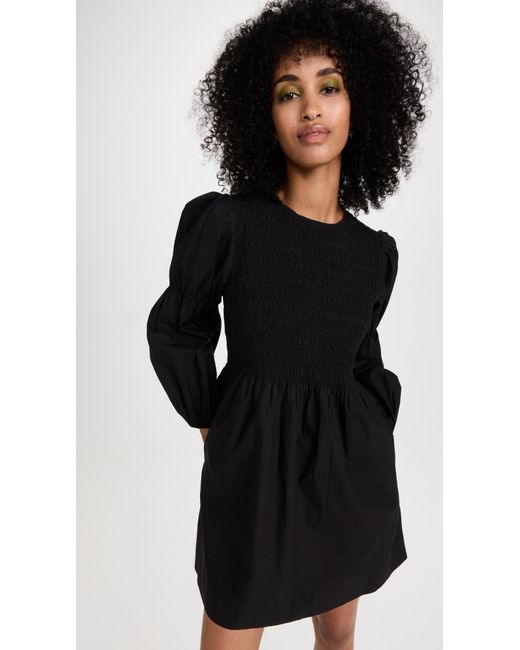 Ganni Cotton Poplin Mini Smock Dress In Black Lyst