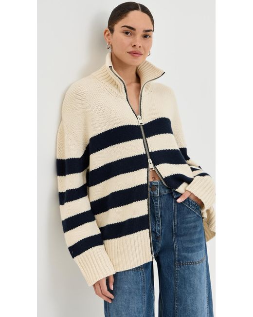Brandon Maxwell Zip Front Striped Knit Cardigan in Black | Lyst