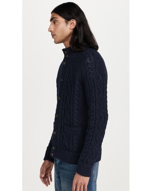 Polo Ralph Lauren Poo Raph Auren Aran Cotton Ock Neck Cardigan Navy Cobo X in Blue for Men | Lyst