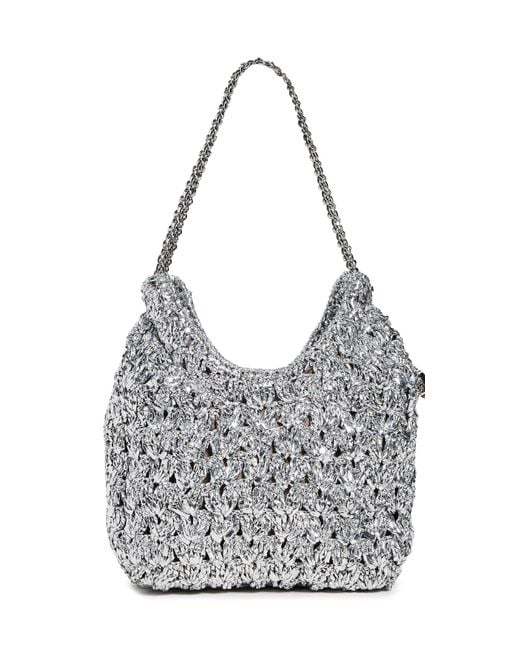 Tory Burch Fleming Woven Mini Hobo Bag in Gray | Lyst