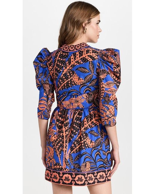 FARM Rio Tropical Gold Blue Short Sleeve Mini Dress in Red | Lyst