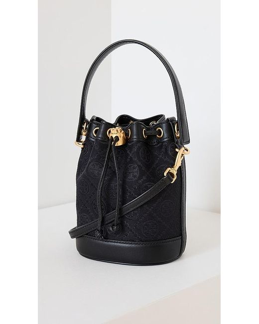 Tory Burch T Monogram Mini Bucket Bag in Black | Lyst