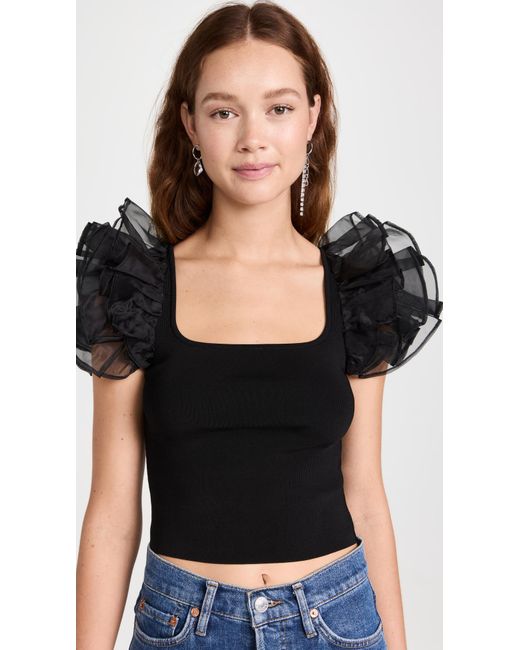 Alice Olivia Synthetic Merida Square Neck Ruffle Sleeve Crop Top In