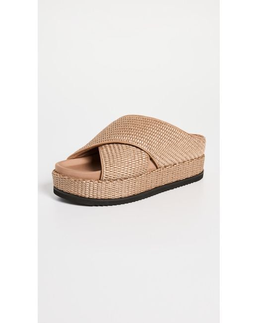 Roam Cross Stack Raffia Platform Slides in Natural | Lyst