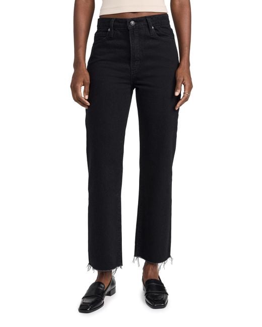 FRAME Le Jane Crop Raw Fray Jeans in Black | Lyst