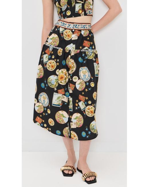 FARM Rio Mixed Buttons Midi Skirt | Lyst