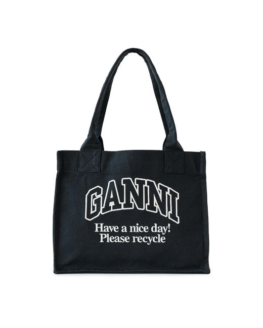 Ganni Large Easy Shopper Contrasted Logo in Black | Lyst