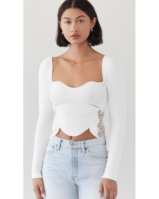 Self Portrait Ivory Knit Lace Top In White Lyst