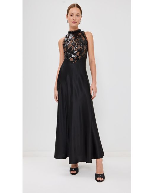 Rodarte Silk Satin And Sequin Dress With Tulle Ruffle Detail in Black ...