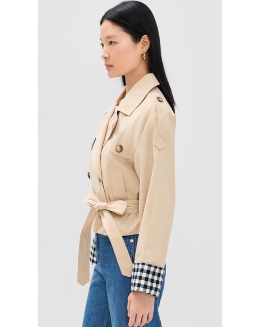 Line & Dot Alba Crop Trench Jacket With Gingham Check Cuffs in Blue | Lyst
