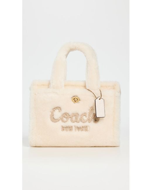 COACH Shearling Cargo Tote 26 in Natural | Lyst
