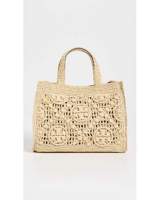 Tory Burch T Monogram Raffia Square Tote in Natural | Lyst