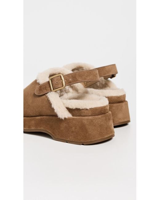 COACH Sculpted C Suede Shearling Platform Clogs in White | Lyst