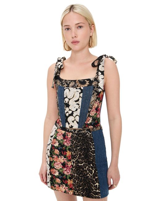 Alice + Olivia Clara Bow Strap Paneled Bustier in Black | Lyst