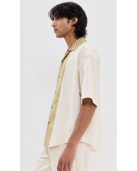 Ami Paris Striped Boxy Fit Camp Collar Shirt in Natural for Men | Lyst