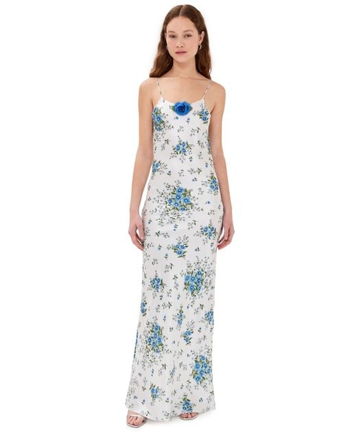 Rodarte Daisy Silk Slip Dress With Rose in Blue | Lyst