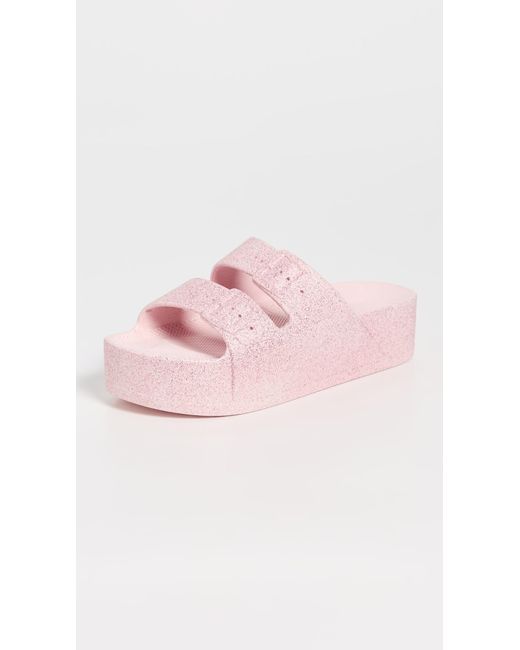 FREEDOM MOSES Metallic High Platform Slides in Pink | Lyst