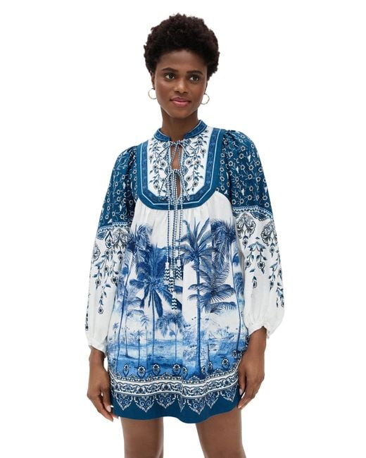 FARM Rio Palm Tree Beach Mini Dress in Blue | Lyst