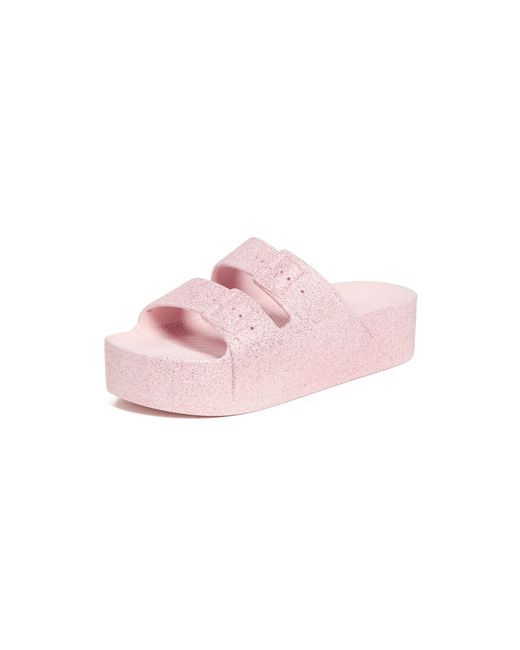 FREEDOM MOSES Metallic High Platform Slides in Pink | Lyst