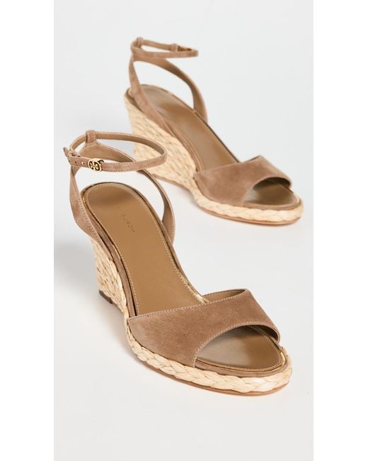 Tory Burch Raffia Wedge Sandals 80mm in Black | Lyst