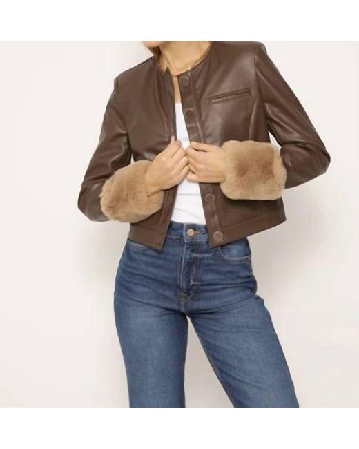 Central Park West Nola Fur Cuff Lady Jacket in Blue | Lyst