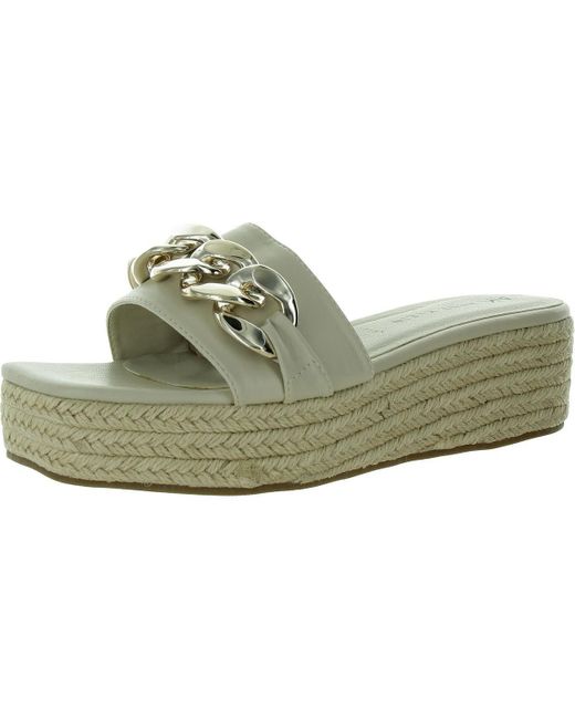 Anne Klein Nomad Faux Leather Square Toe Slide Sandals in Green | Lyst