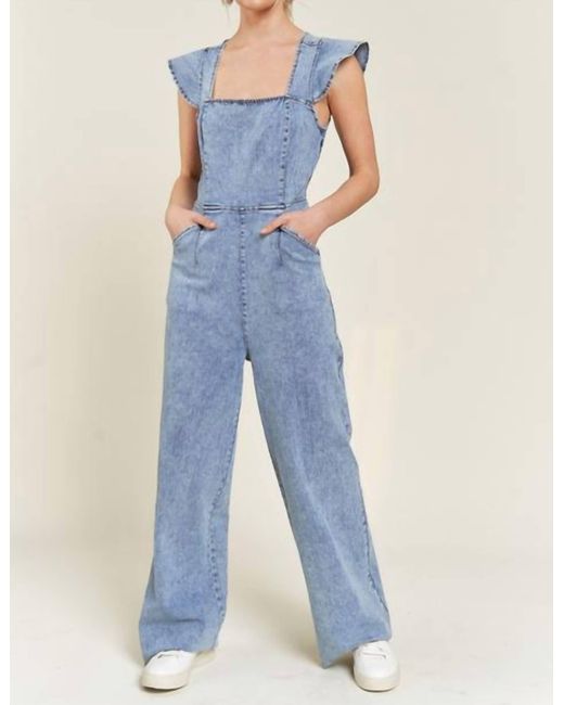 Jade By Jane Ruffled Denim Jumpsuit in Blue | Lyst