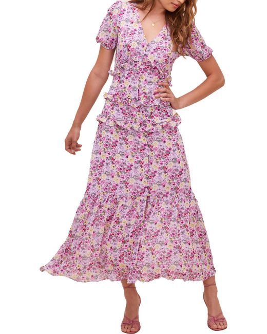 Astr Priscilla Tiered Floral Maxi Dress in Pink | Lyst Astr Priscilla Tiered Floral Maxi Dress in Pink | Lyst