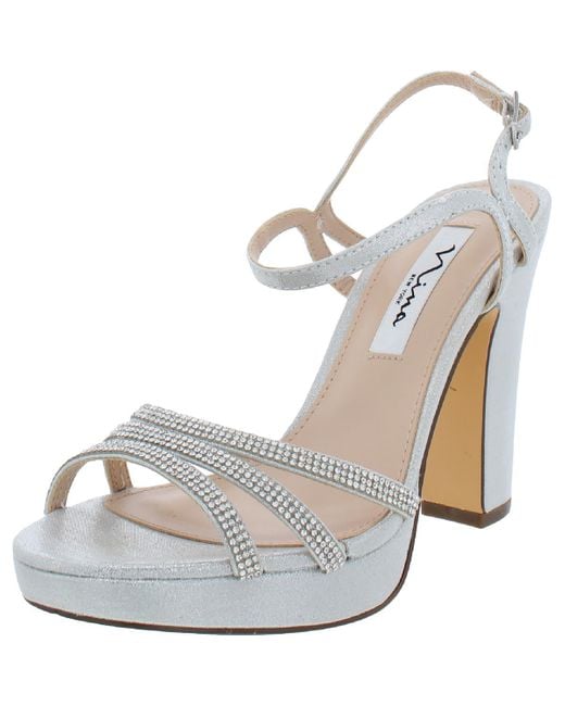 Nina Saralyn Rhinestone Open Toe Dress Sandals in Metallic | Lyst
