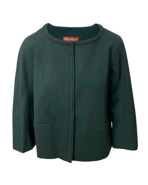 Max Mara Wool Box Jacket with Pockets in Green | Lyst