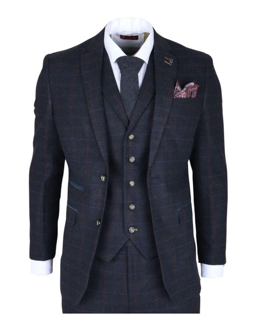 Robert Simon Ryan 3 Piece Tweed Slim Fit Suit in Blue for Men | Lyst