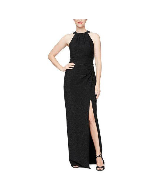 Alex & Eve Metallic Halter Evening Dress in Black | Lyst