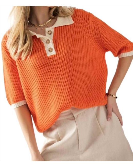 Urban Daizy Two Tone Contrast Quarter Button Knit Sweater in Orange | Lyst