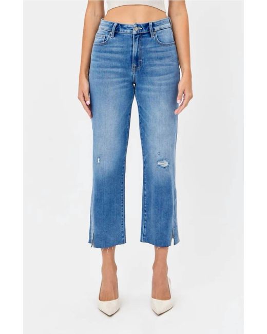 Hidden Jeans Tracey High Rise Crop Straight Jean With Hem Slits in Blue ...