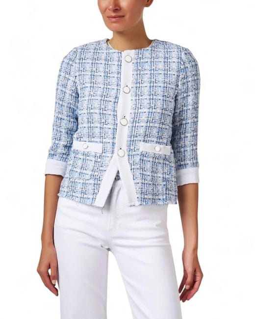 ecru Tweed Jacket With Woven Trim in Blue | Lyst