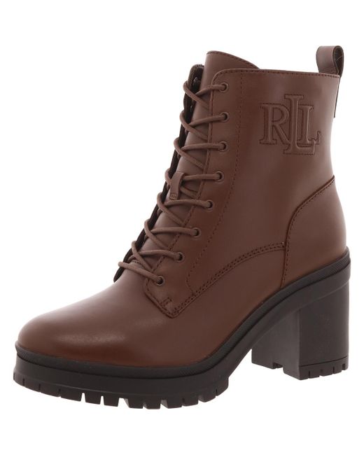 Ralph Lauren Cameron-Bo-Bte Lace-Up Leather Motorcycle Boots in Brown ...
